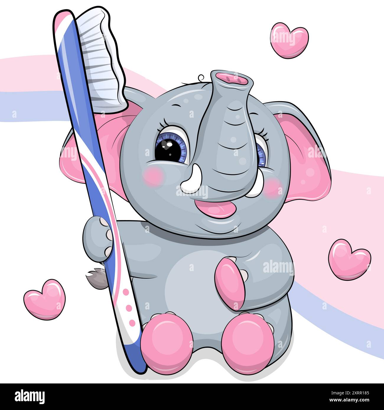 A cute cartoon elephant with a big toothbrush. Vector illustration of ...