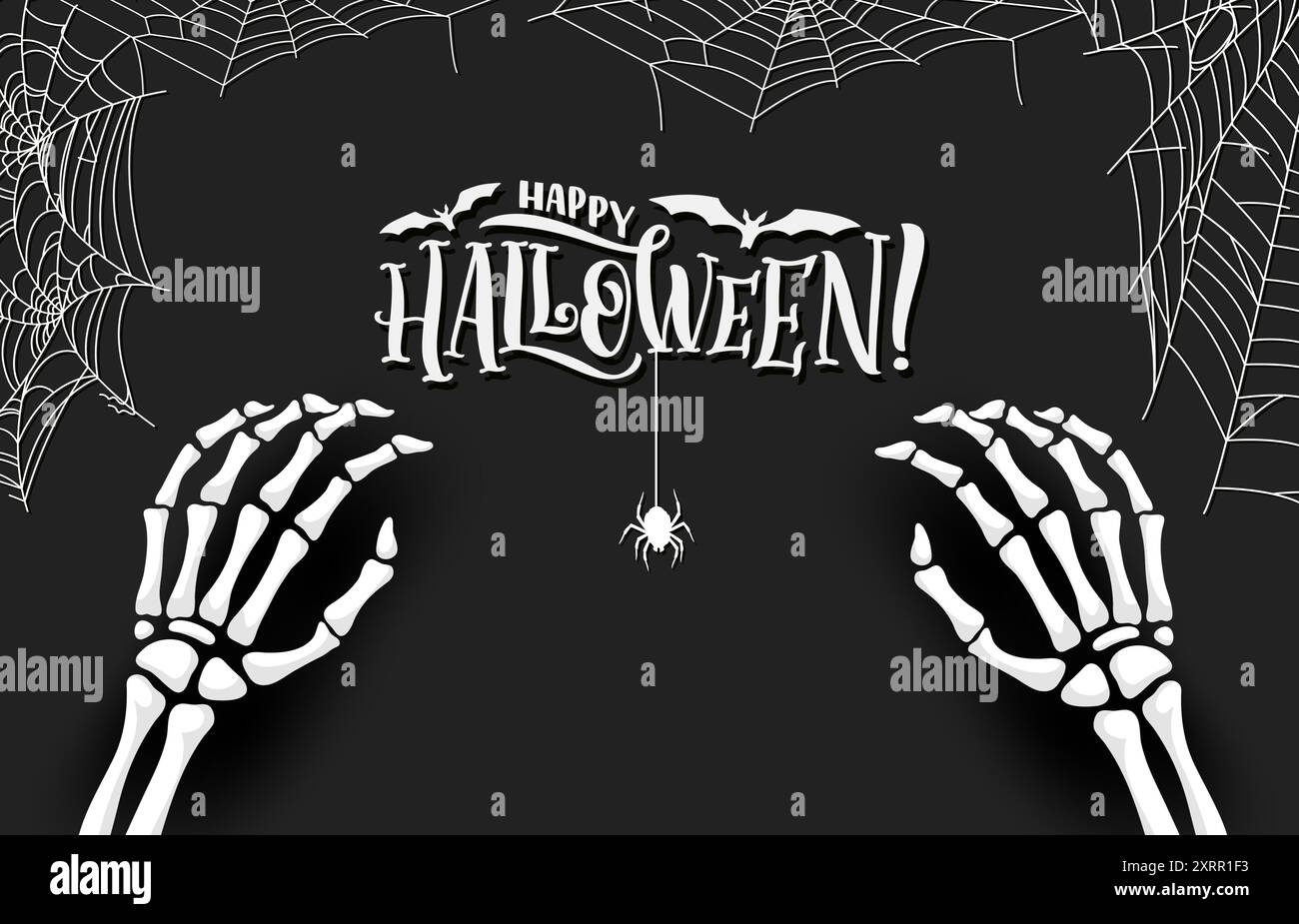 Halloween banner with skeleton hands and spider cobweb. Vector ...
