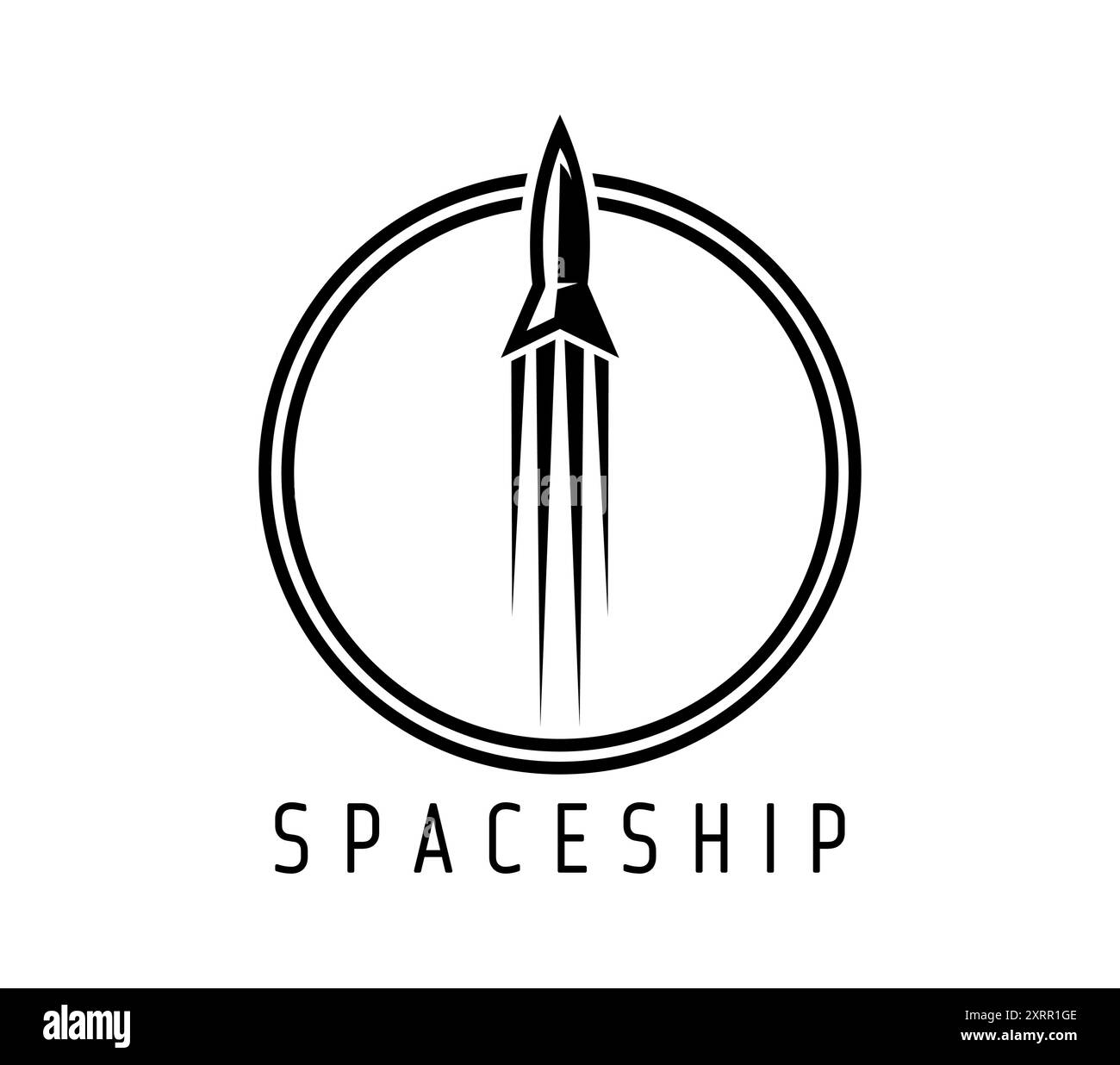 Spaceship, space rocket icon. Isolated vector emblem of black ...