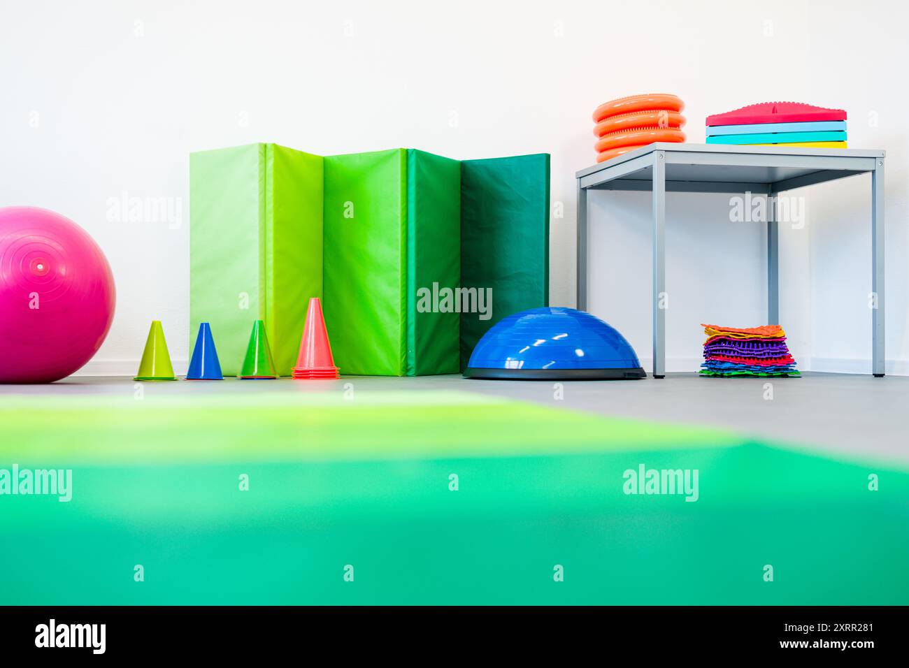 Colorful equipment used in child physical therapy sessions ...