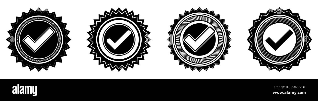 Quality icon. Set of drawn quality marks with checkmark, representing ...