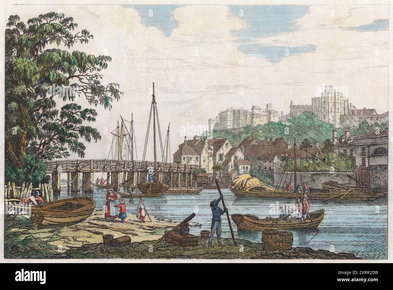 Watercolour print etching of Windsor Bridge across the River Thames by ...