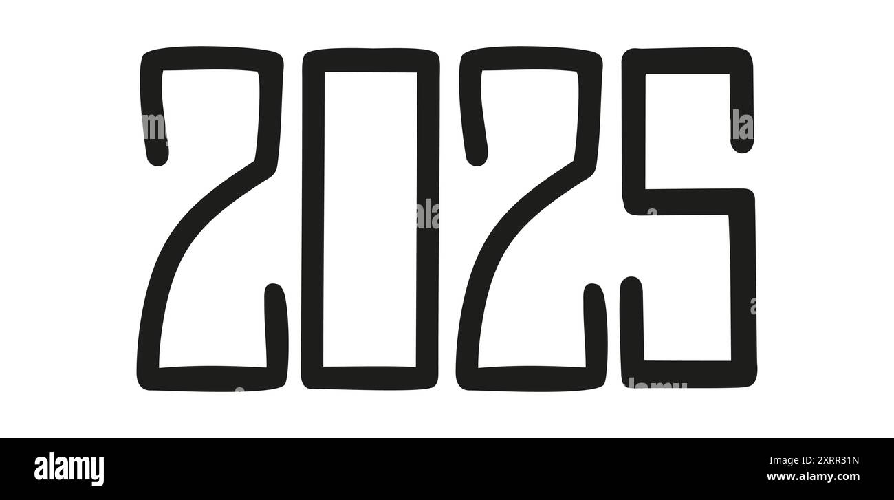Vector 2025 year black handwriting horizontal font. Illustration with ...