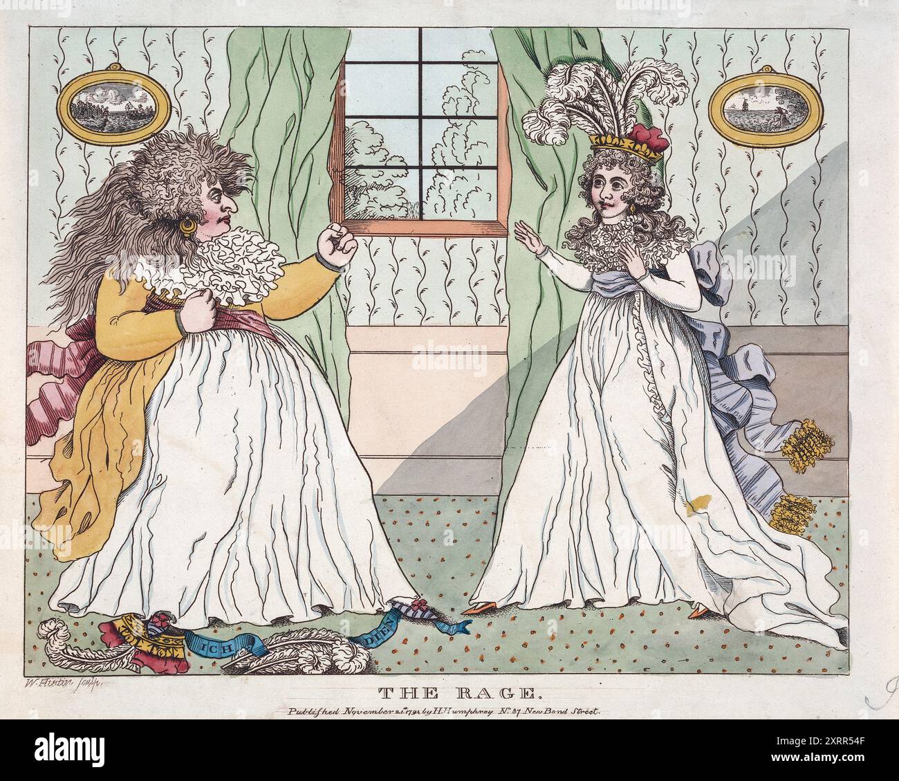 A humorous cartoon print coloured engraving of The Rage, watercolour ...