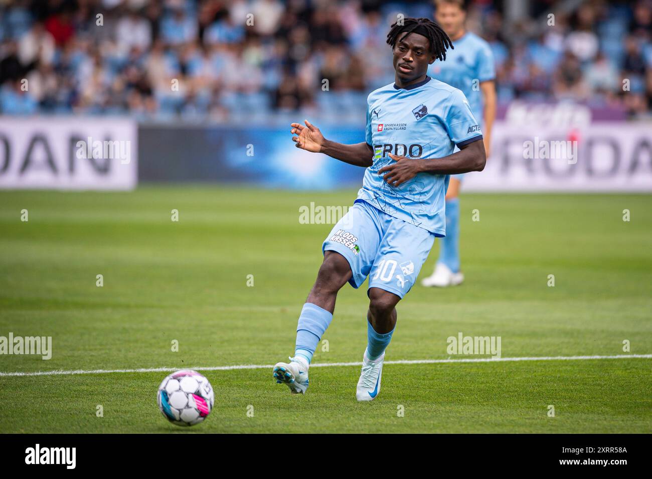 Randers, Denmark. 11th, August 2024. Stephen Odey (90) of Randers FC ...