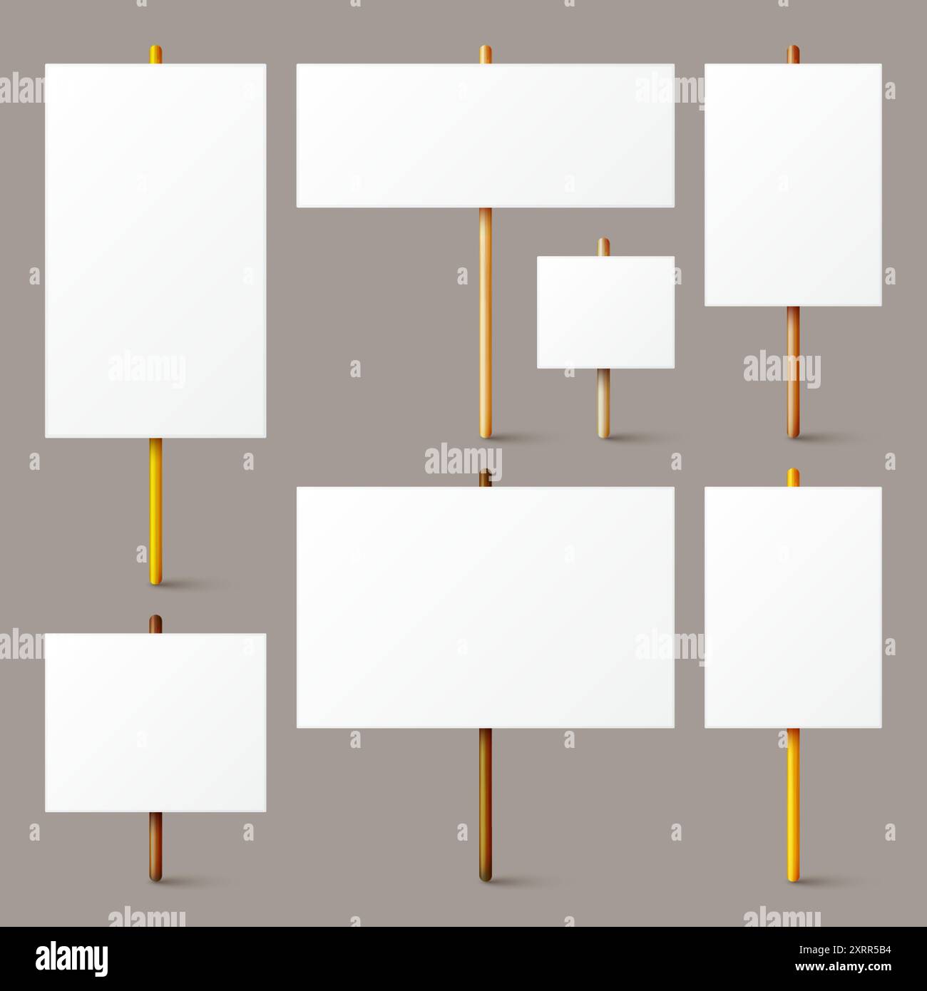 Blank white protest sign with wooden holder. Various realistic vector ...