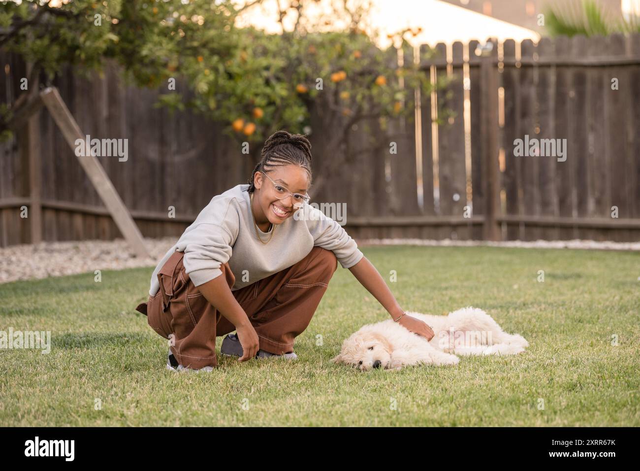 Back of lady with a dog hi-res stock photography and images - Alamy