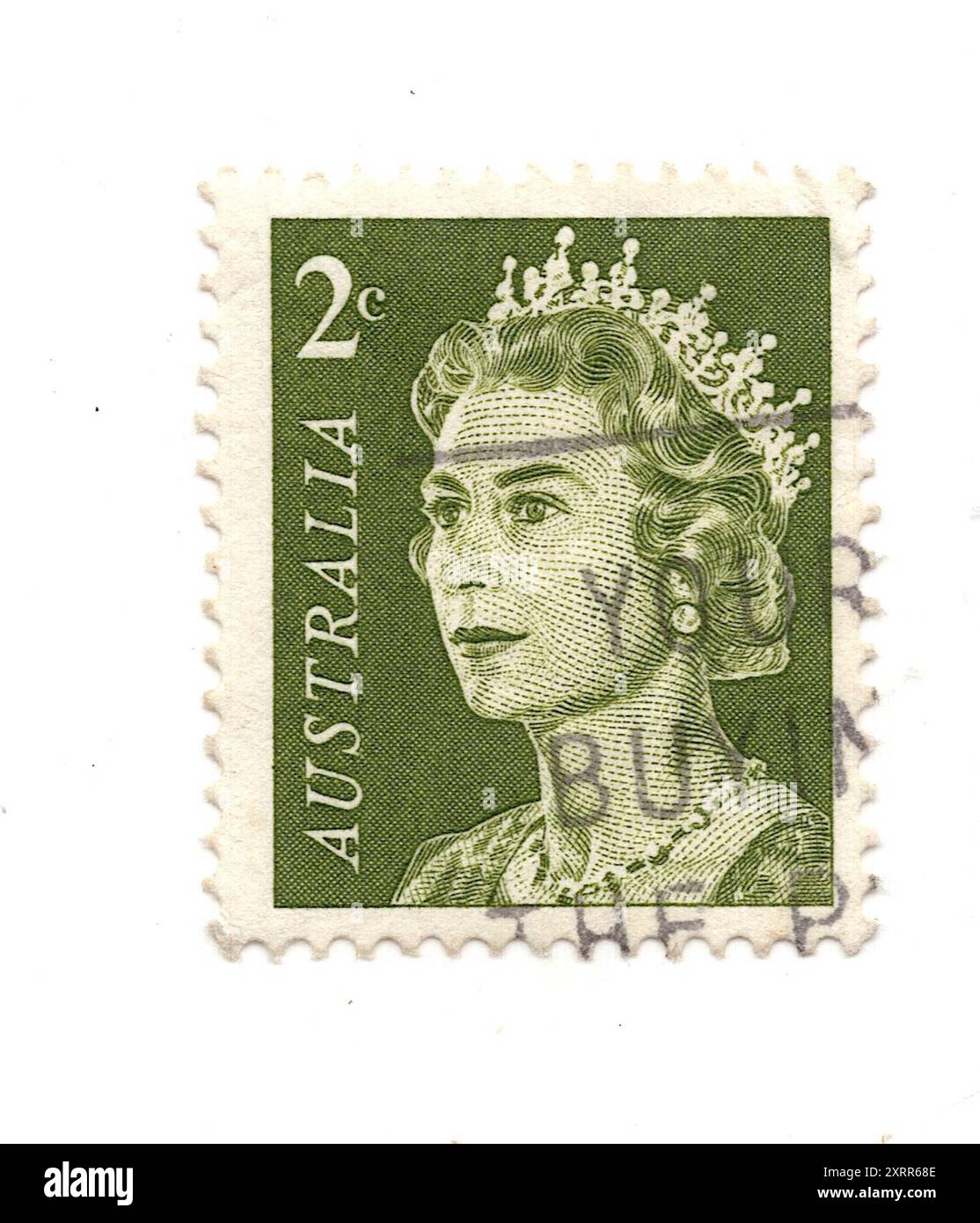 A vintage Queen Elizabeth II postage stamp from Australia on a white ...