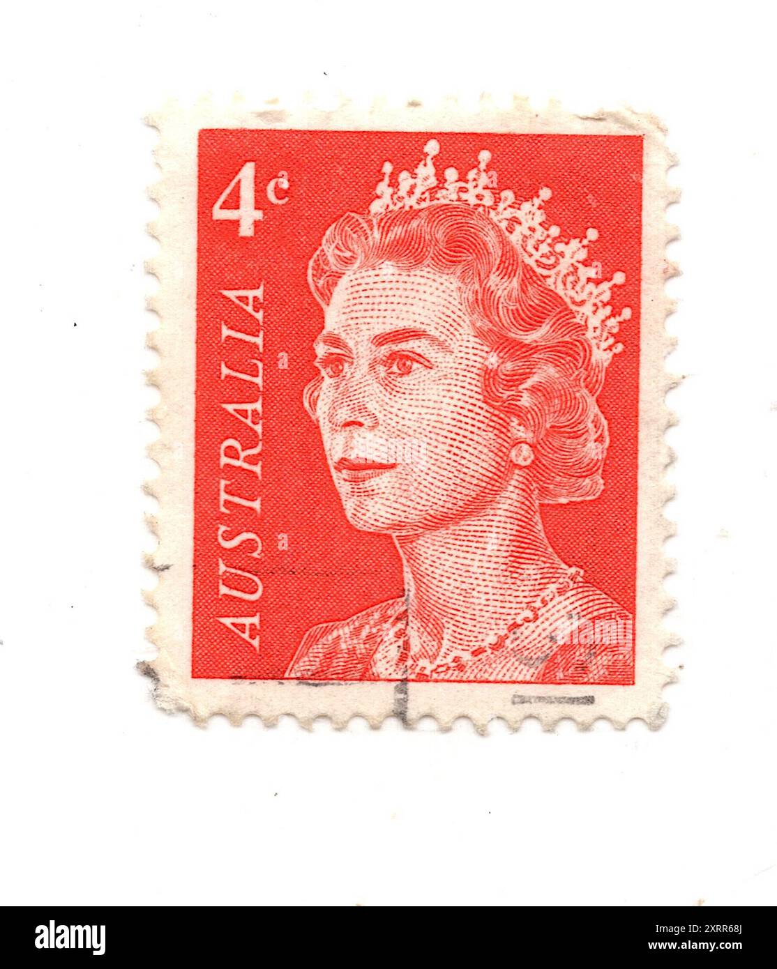 A vintage Queen Elizabeth II postage stamp from Australia on a white ...