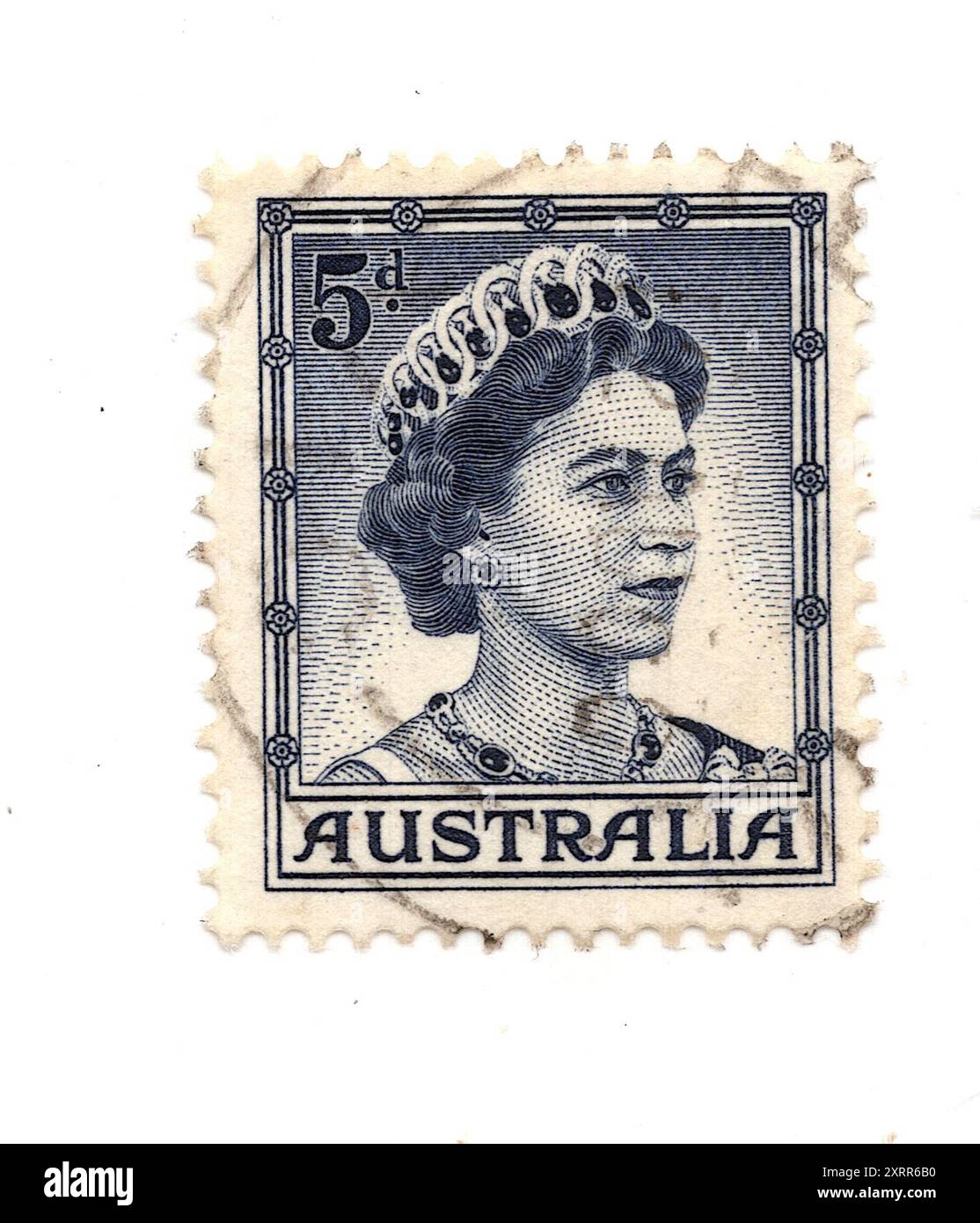 A vintage Queen Elizabeth II postage stamp from Australia on a white ...