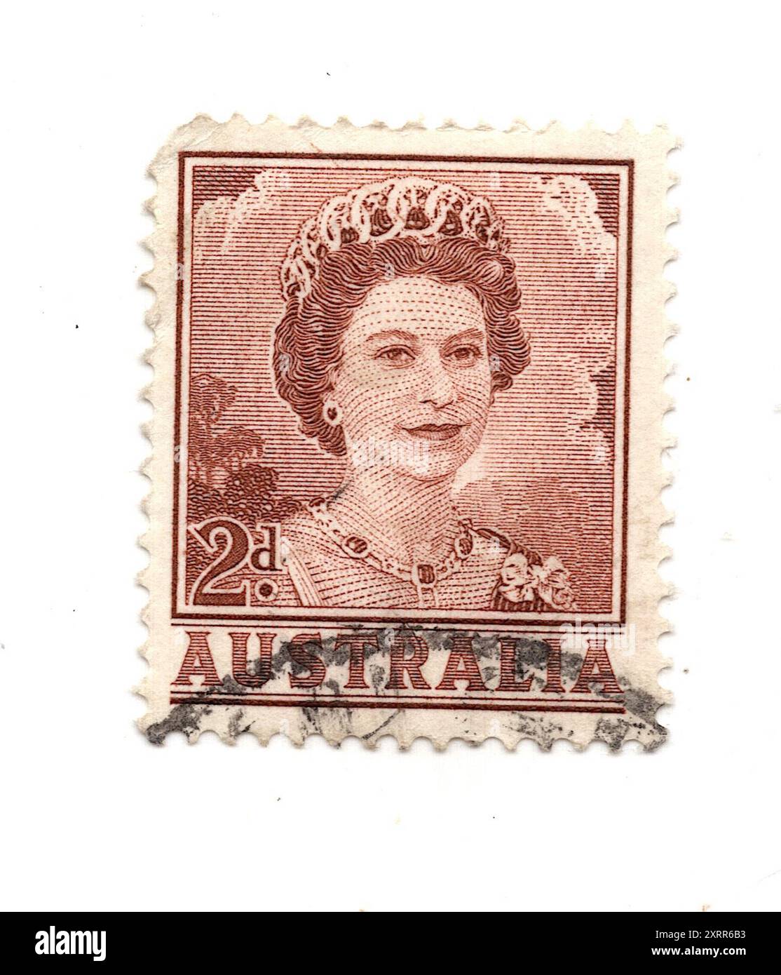 A vintage Queen Elizabeth II postage stamp from Australia on a white ...