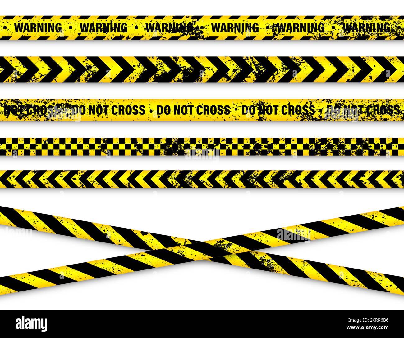 Old grunge barricade construction tape. Yellow police warning line ...