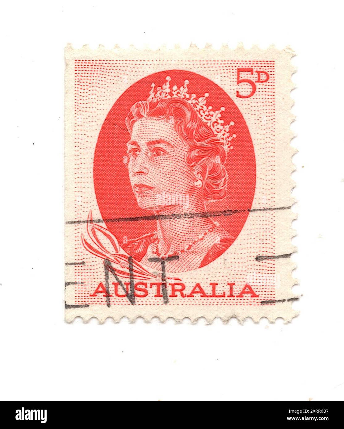 A vintage Queen Elizabeth II postage stamp from Australia on a white ...