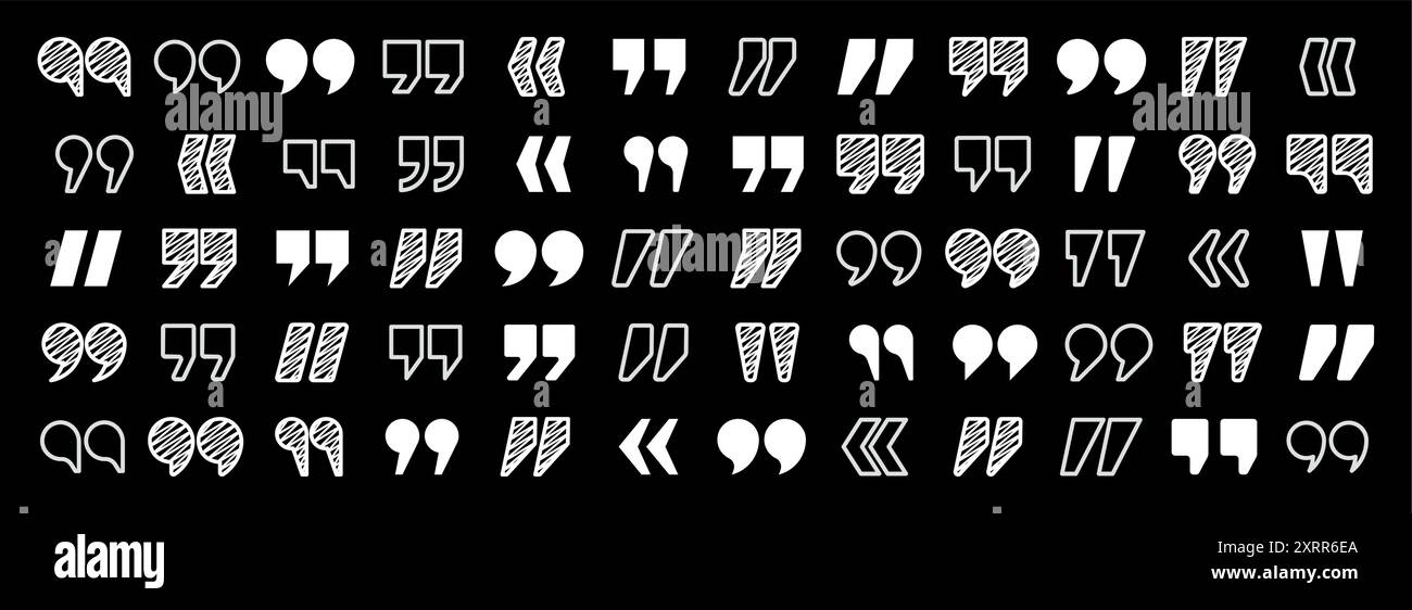 Hatched text quotation marks. Hand drawn quotes icon. Typographic ...