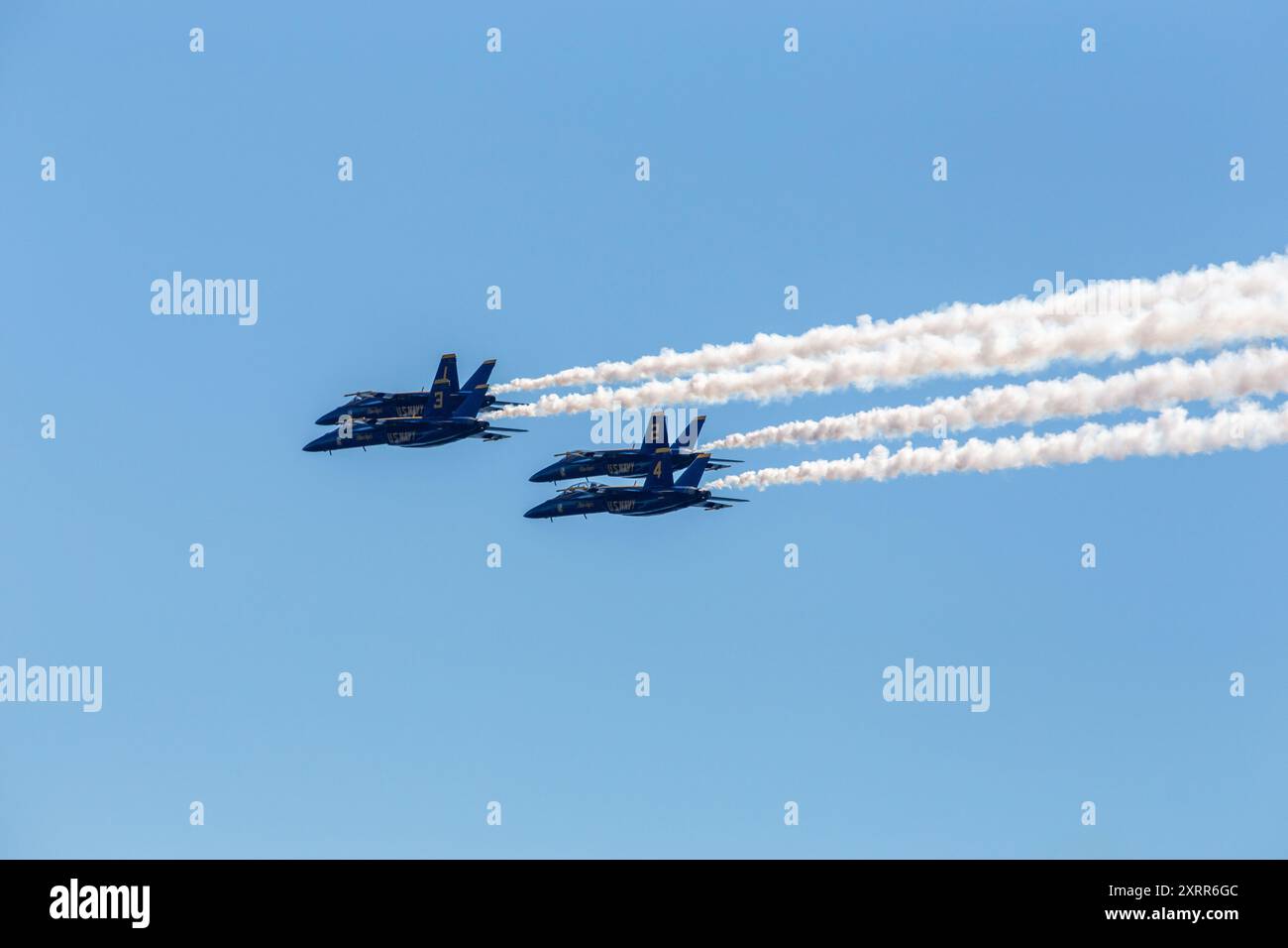 Blue Angel fighter jets flying in squadron formation at Seafair Stock ...