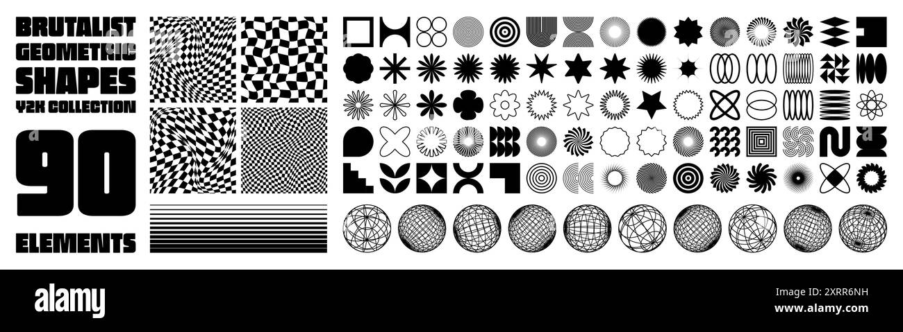 Brutalist geometric shapes, modern symbols. Groovy checkered pattern ...