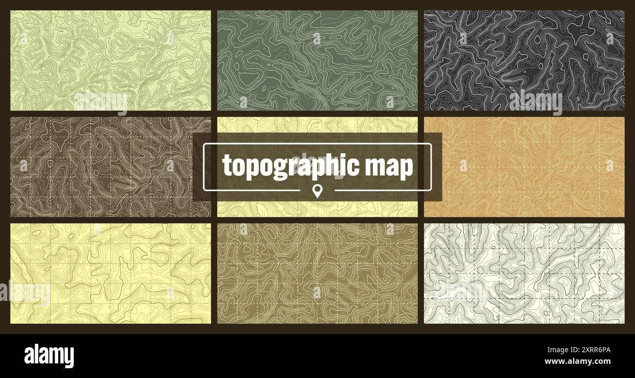 Colorful topographic map with contour lines. Geographic terrain grid ...