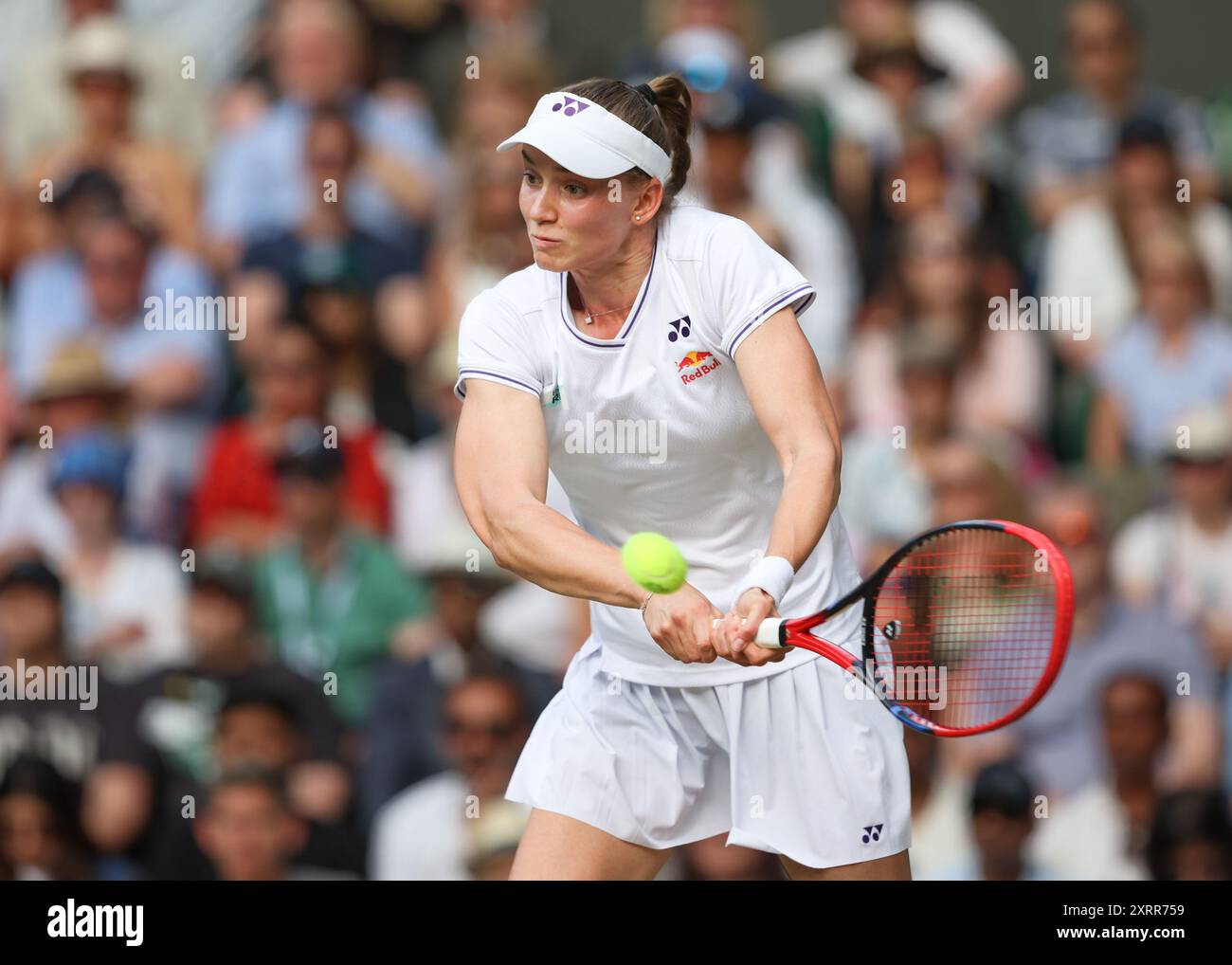 Kazakh tennis player Elena Rybakina in action at the 2024 Wimbledon ...