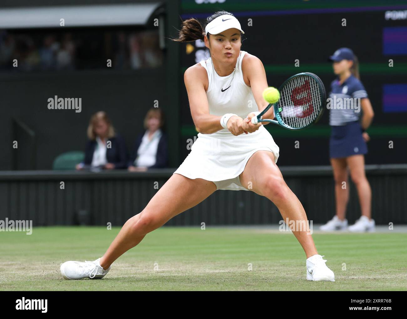 British tennis player Emma Raducanu in action at the 2024 Wimbledon ...