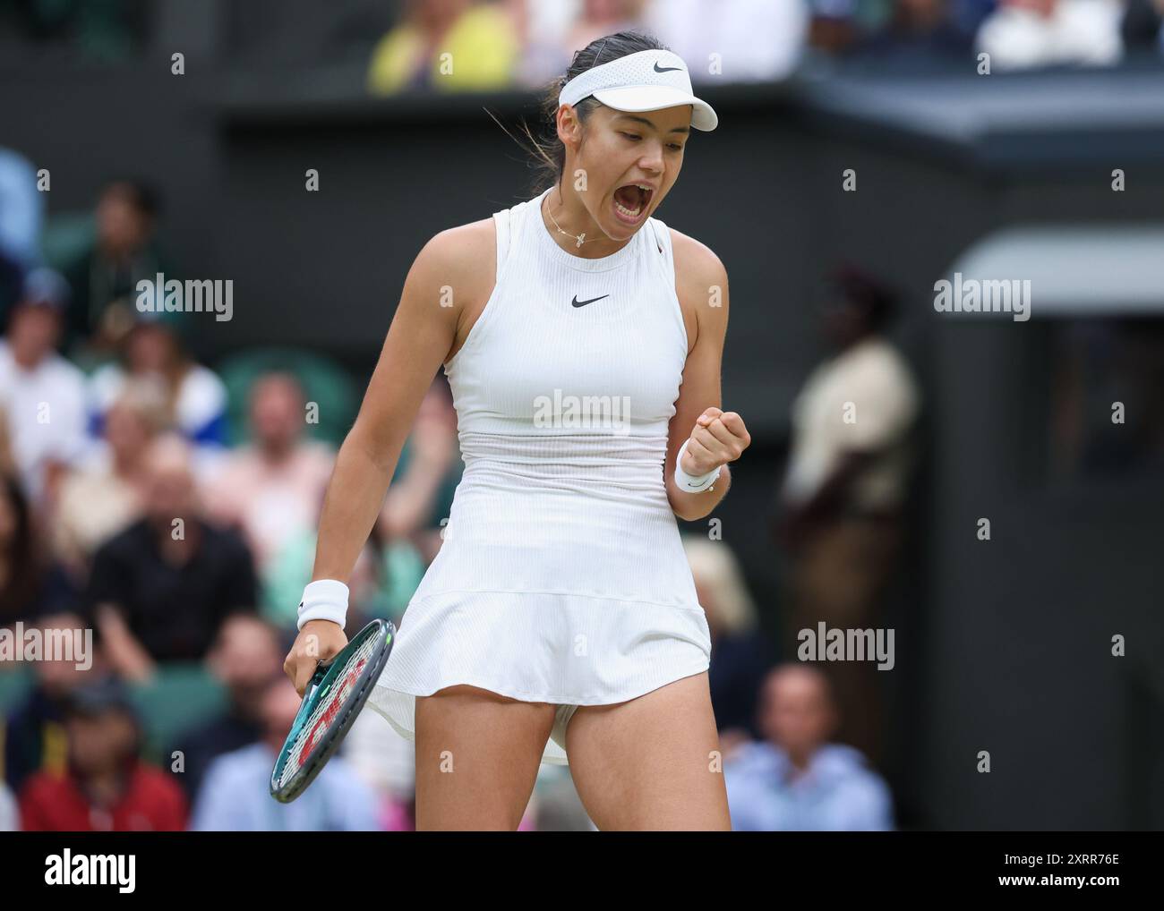 British tennis player Emma Raducanu celebrating at the 2024 Wimbledon ... British tennis player Emma Raducanu celebrating at the 2024 Wimbledon ...