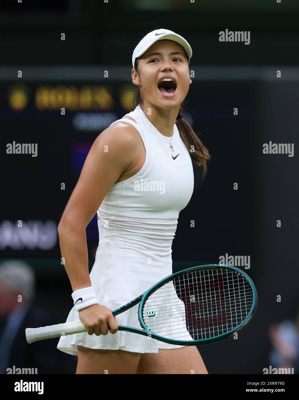 British tennis player Emma Raducanu celebrating at the 2024 Wimbledon ... British tennis player Emma Raducanu celebrating at the 2024 Wimbledon ...