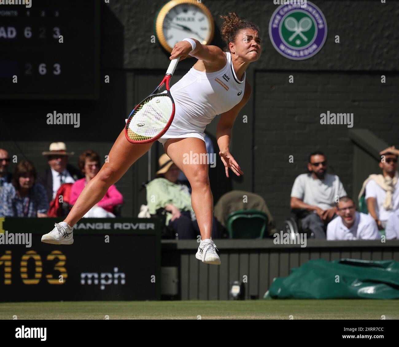 Italian tennis player Jasmine Paolini in action at the 2024 Wimbledon ...