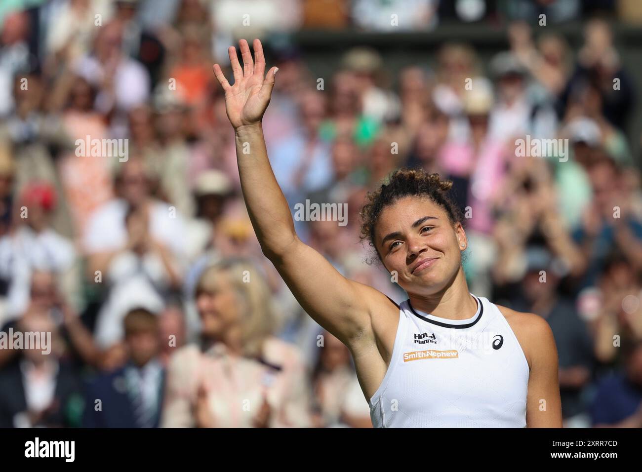 Runner-up Italian tennis player Jasmine Paolini waving at the 2024 ...