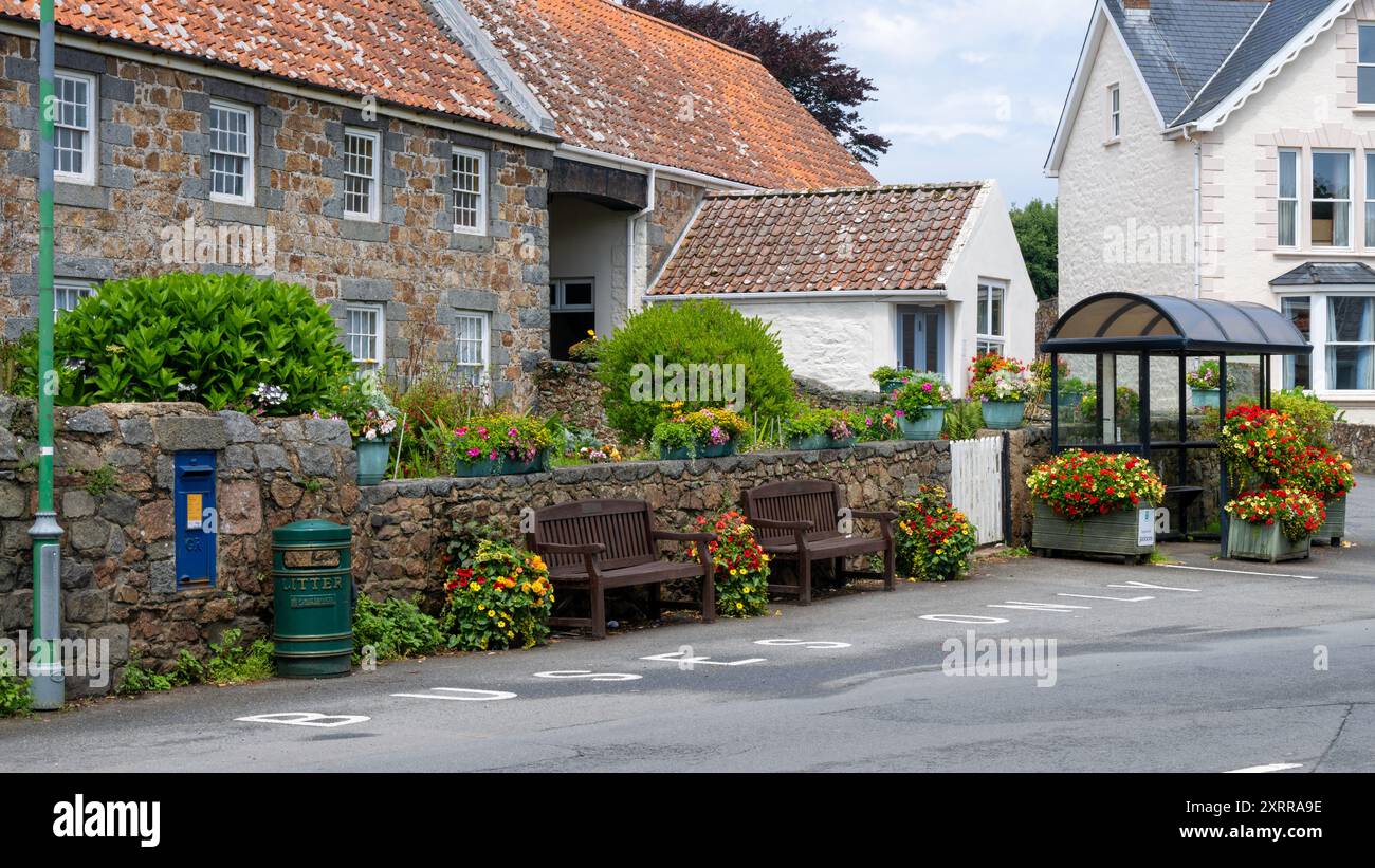 Pretty Rural Bus Stop with Flowers and Floral Display, Guernsey ...