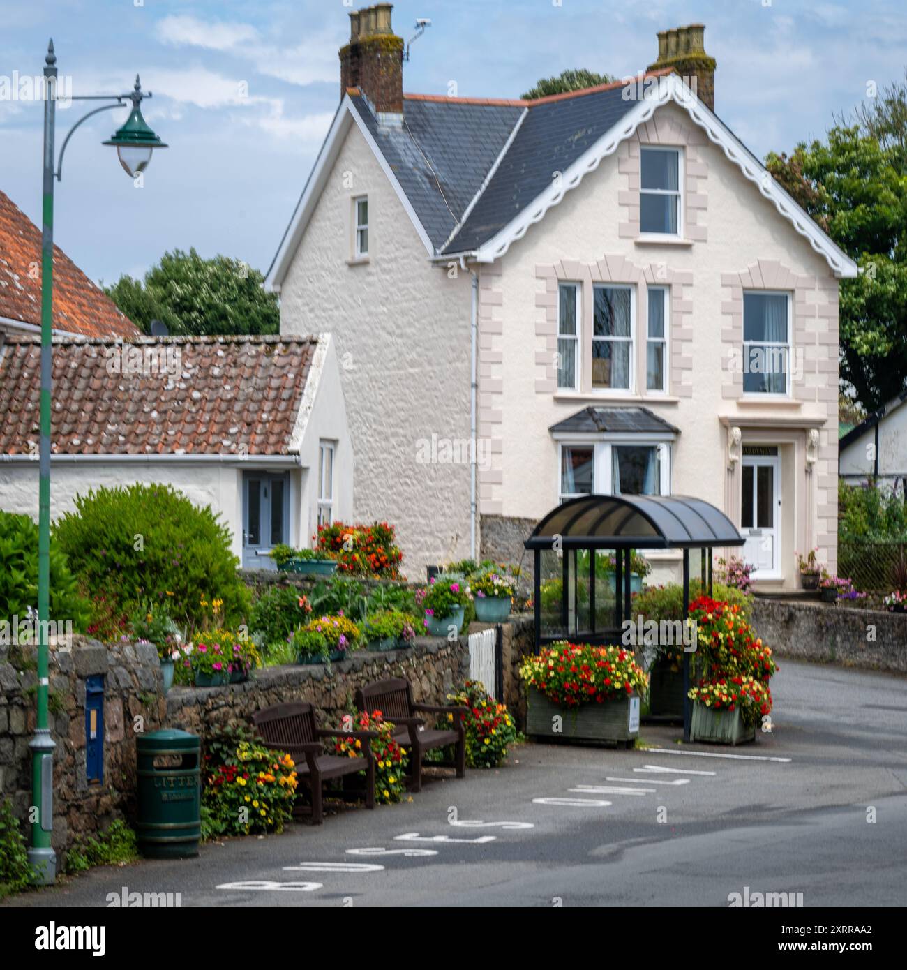 Pretty Rural Bus Stop with Flowers and Floral Display, Guernsey ...