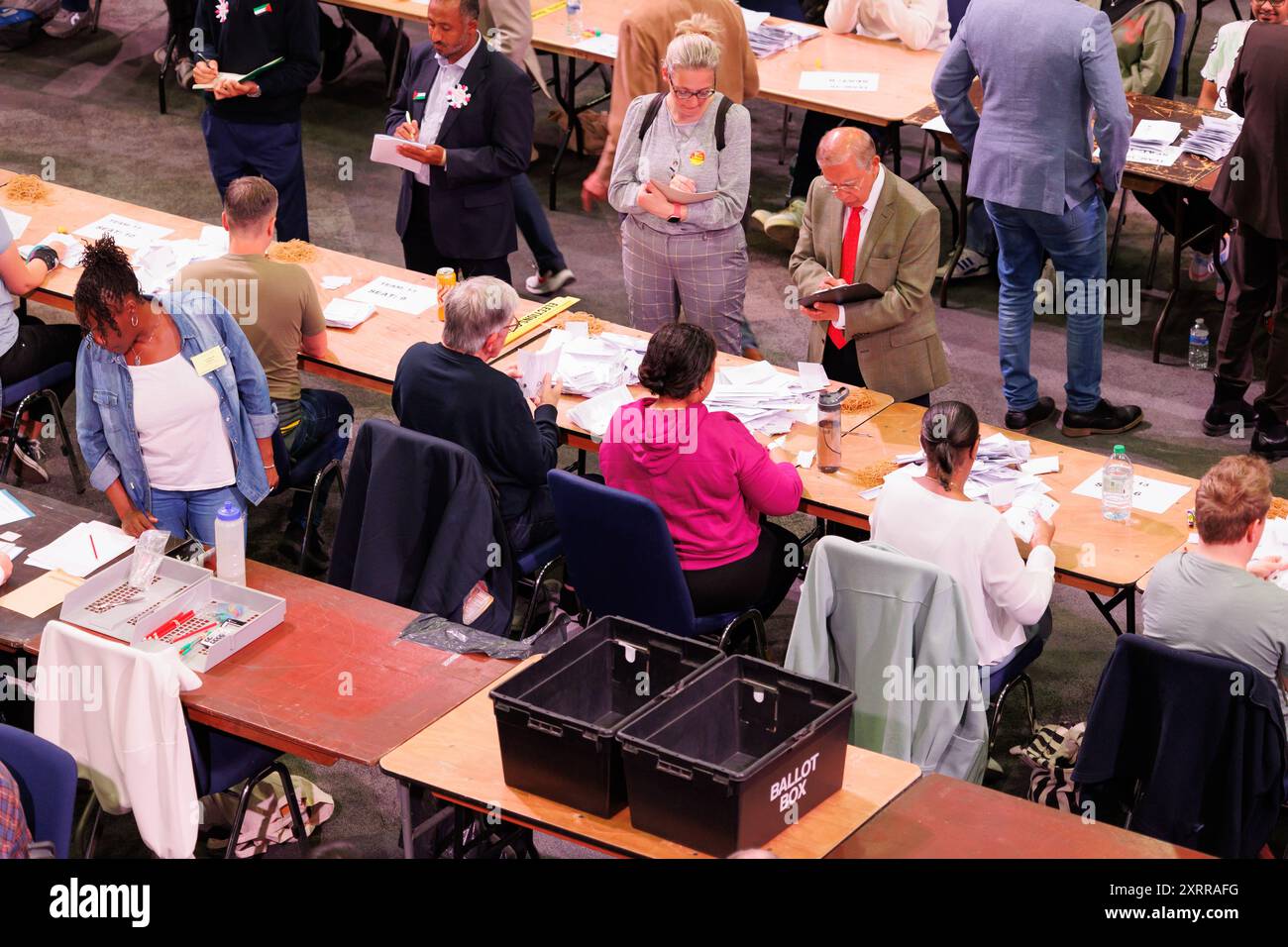 Counting taking place on the floor of the ICC in Birmingham. The 2024 ...