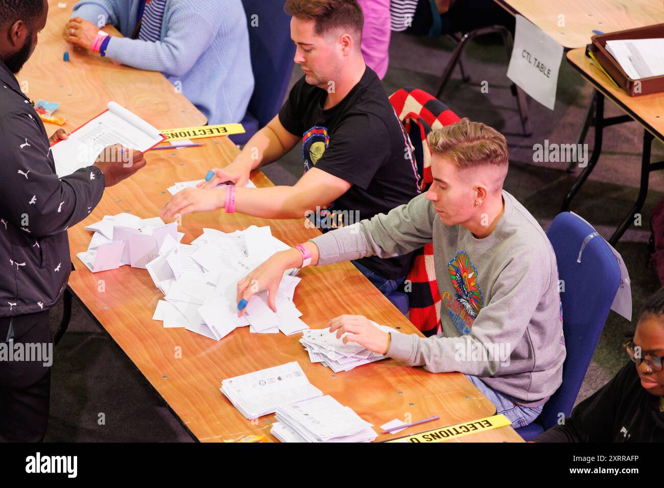 Counting taking place on the floor of the ICC in Birmingham. The 2024 ...