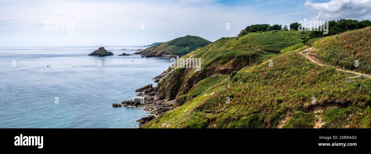 The Rugged South Coast of Herm Island Panorama, Channel Islands, UK ...