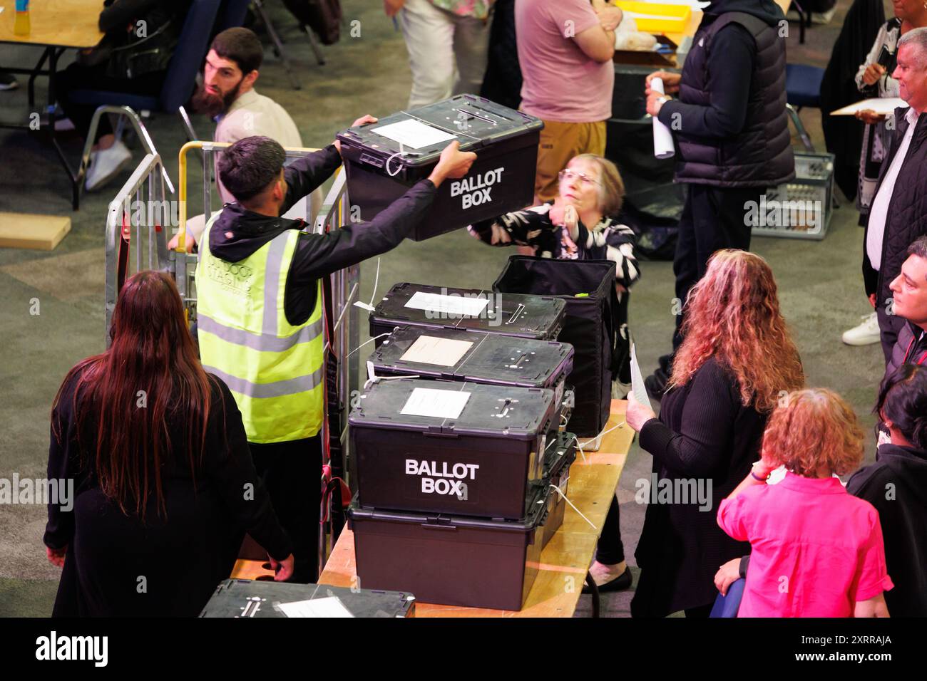 Ballot boxes are readied to be emptied as the General Election Count in ...
