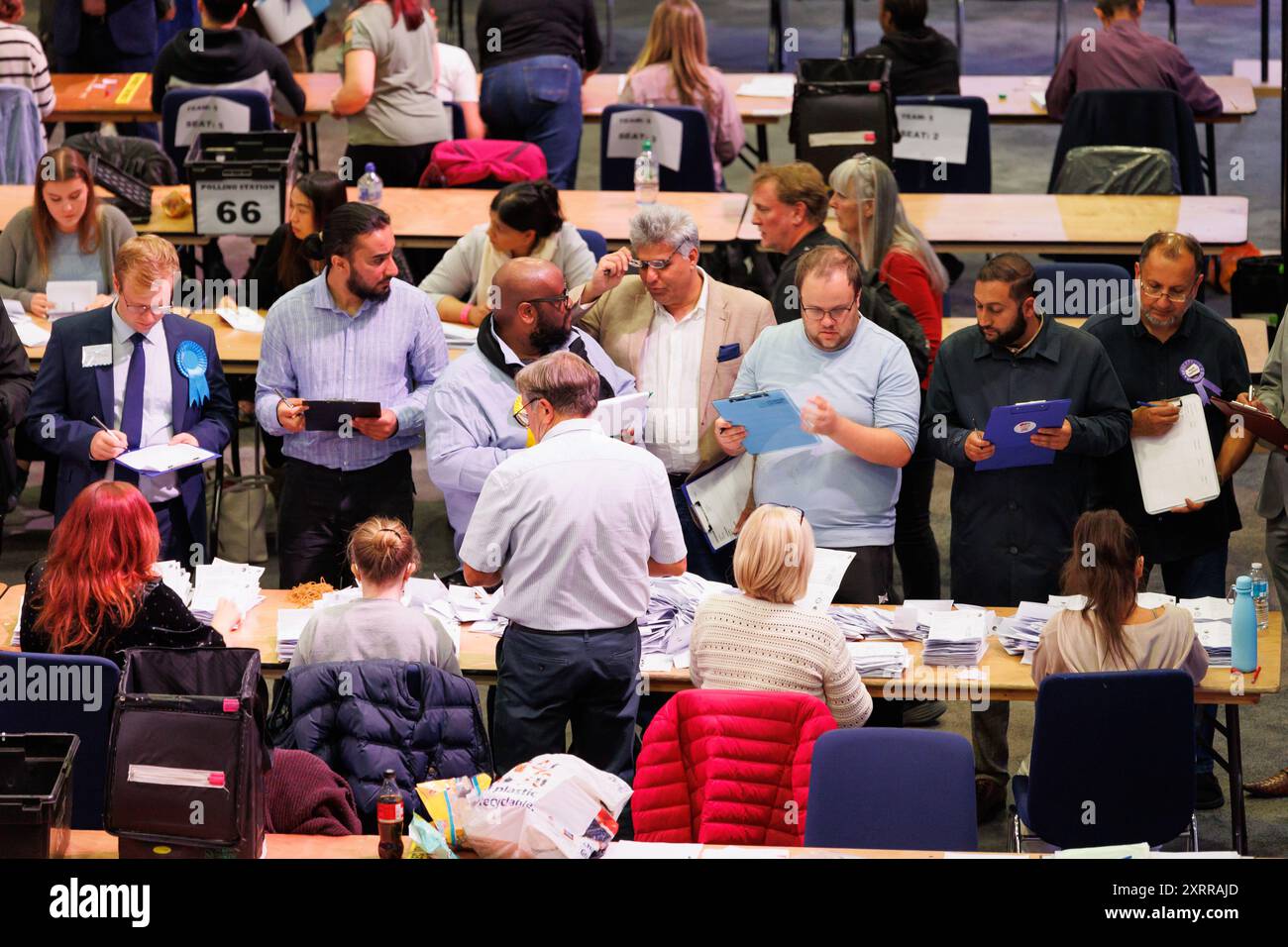 Counting taking place on the floor of the ICC in Birmingham. The 2024 ...