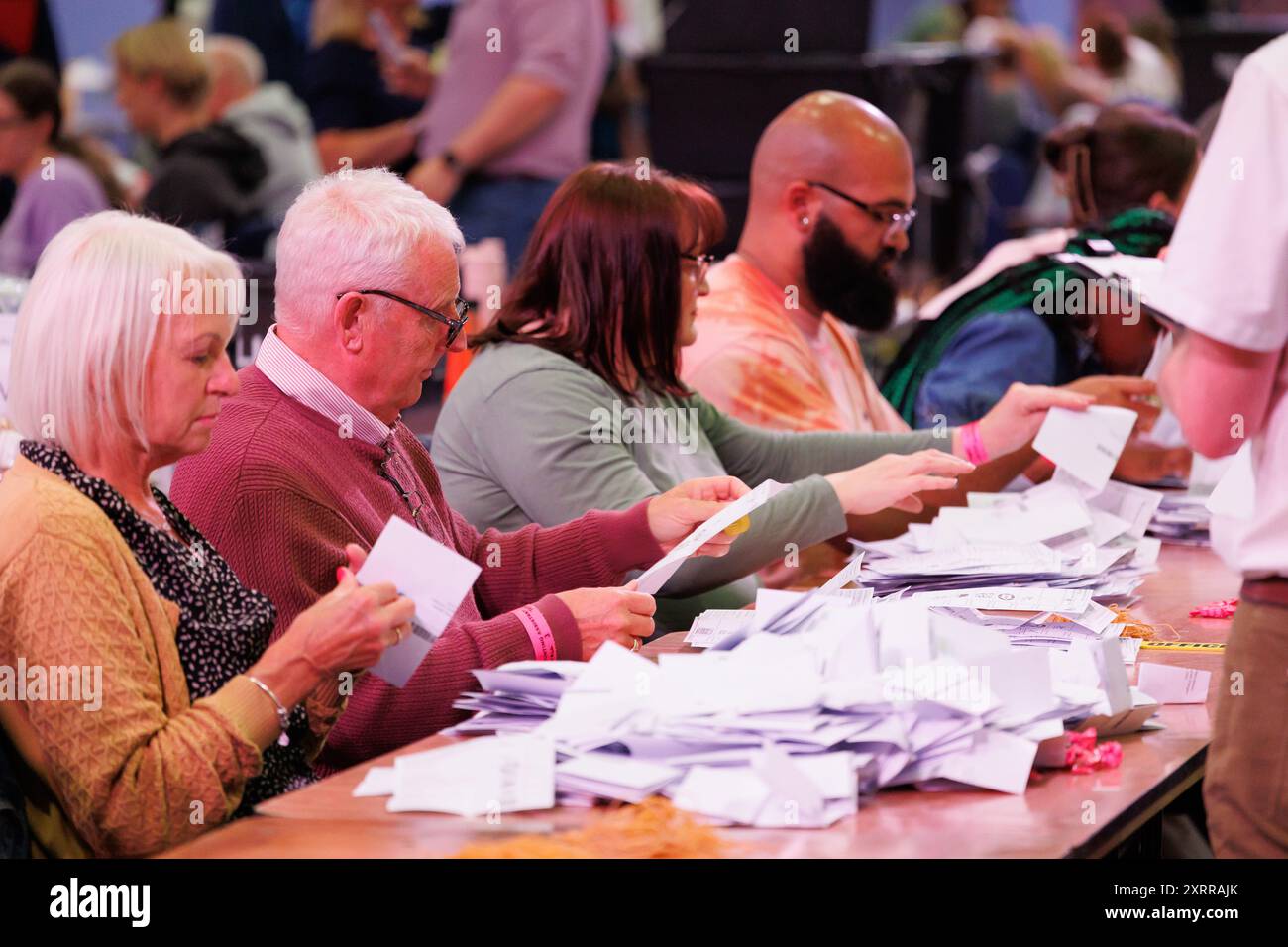 Counting taking place on the floor of the ICC in Birmingham. The 2024 ...