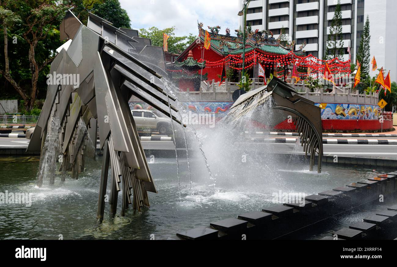 The hornbill fountain on Kuching riverside, with fast shutter to freeze ...