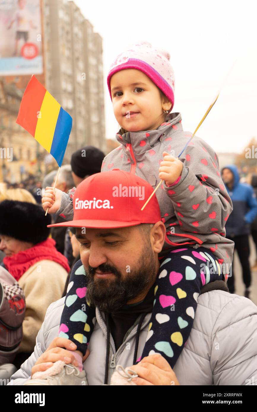 Timisoara, Romania - December 01, 2018: Kid with a flag at the National ...