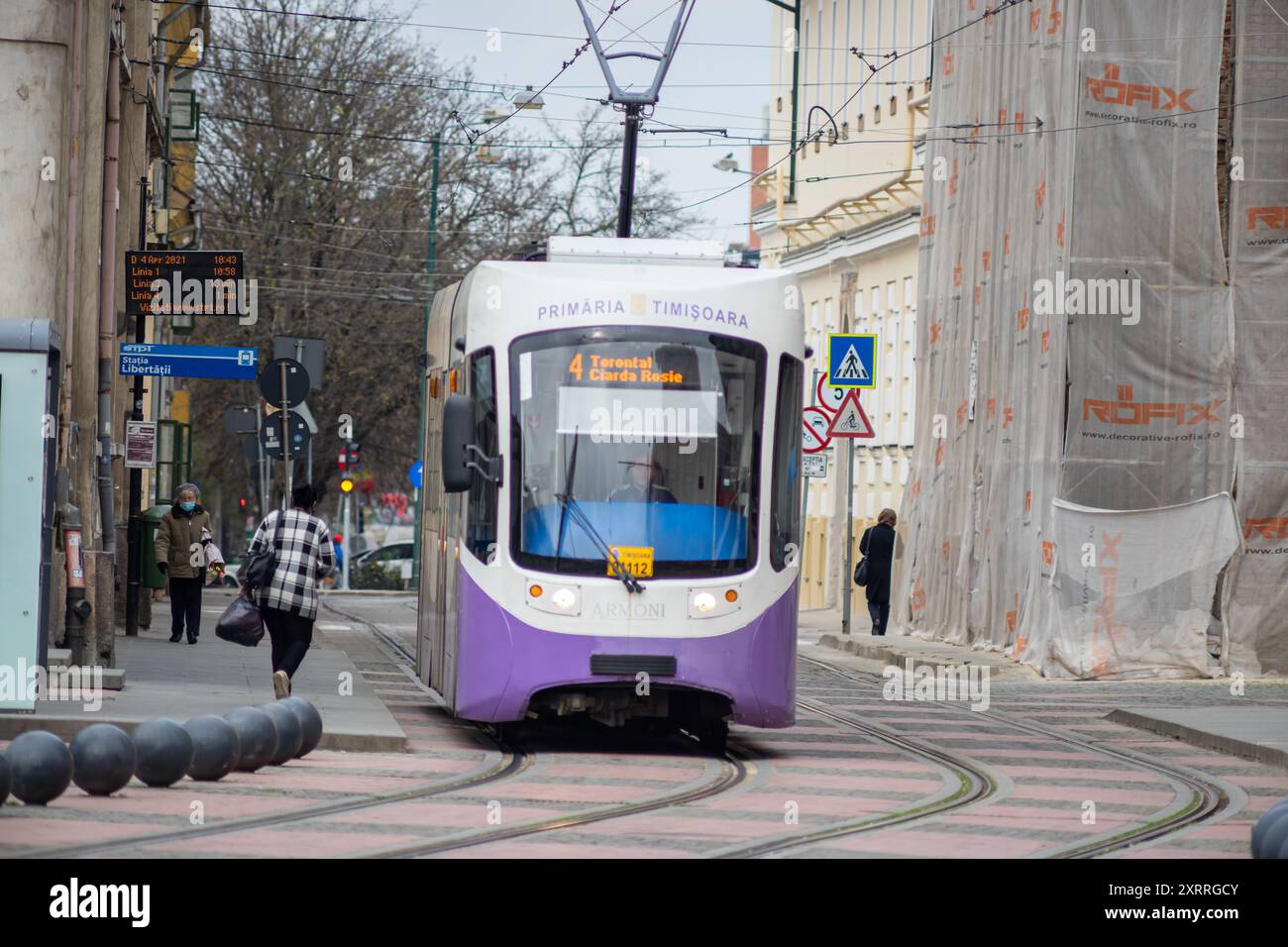 Timisoara, Romania - April 04, 2021: Tram running on the street, public ...