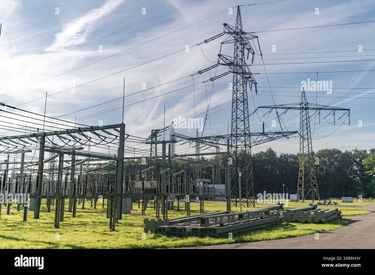 Substation with high voltage pylon Stock Photo - Alamy