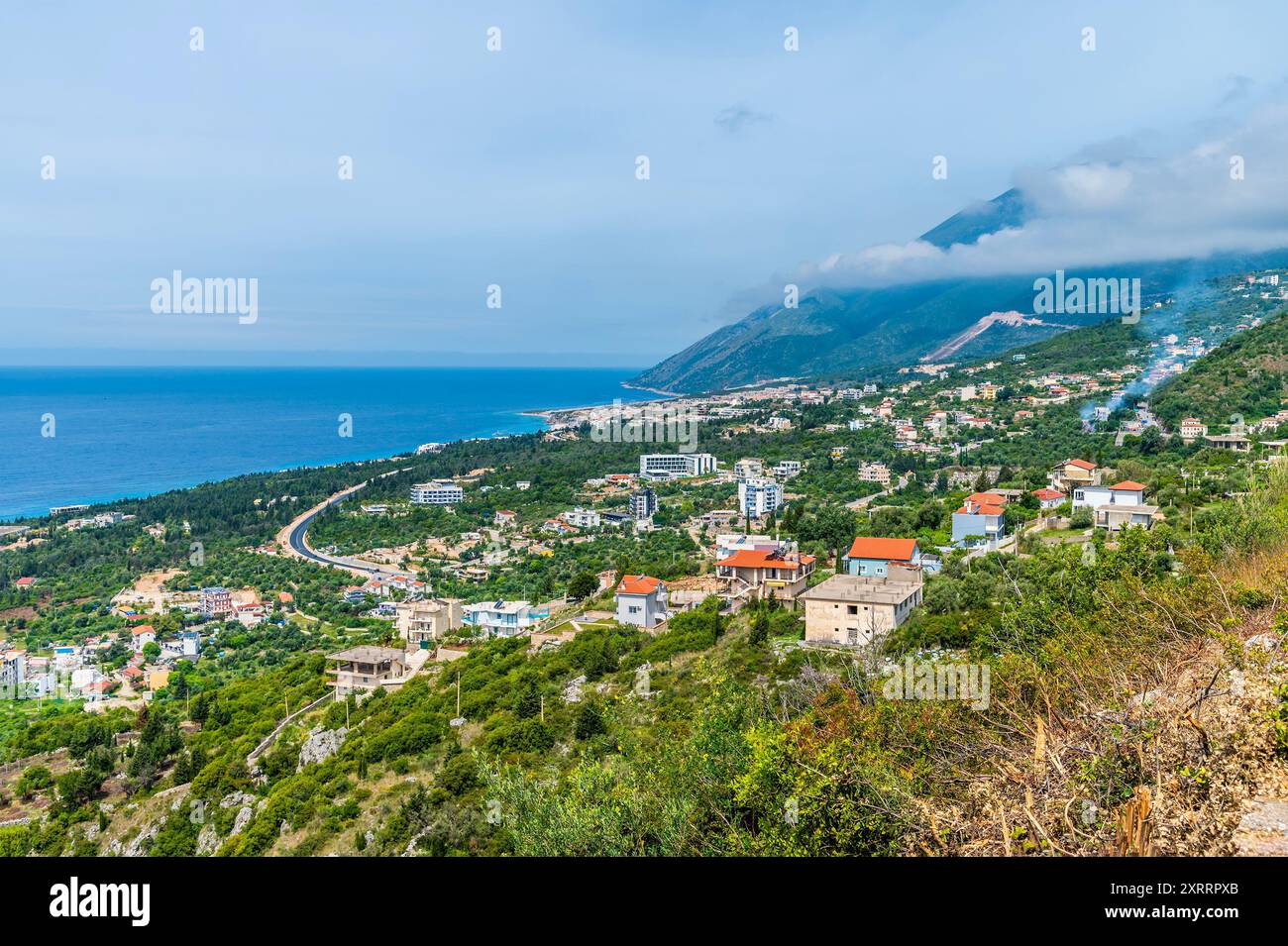 A view over the settlement of Dhermi and the Llogara National Park ...