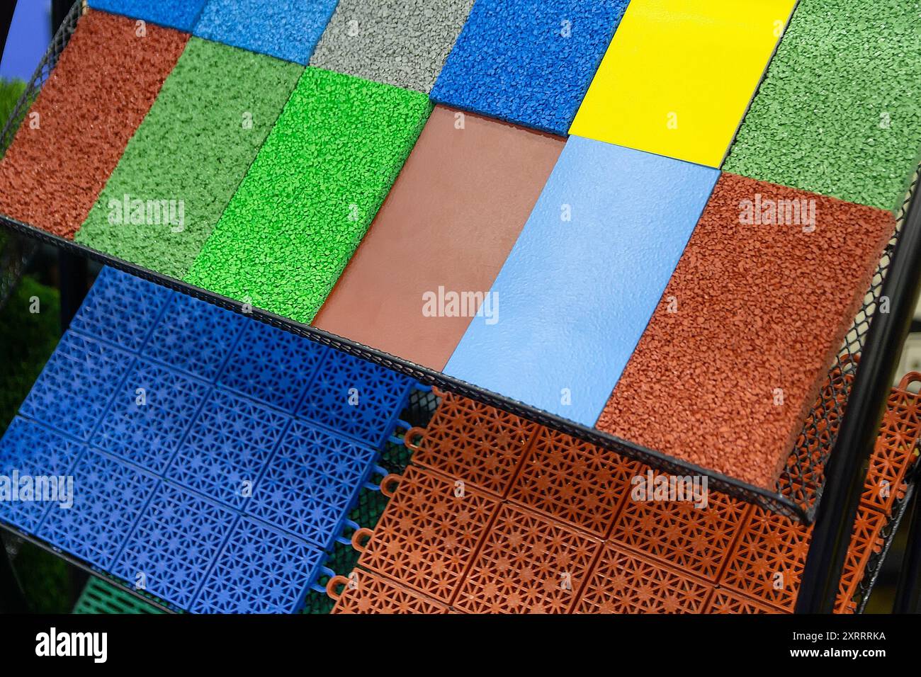 Samples of various multi-colored artificial turf for sports fields ...