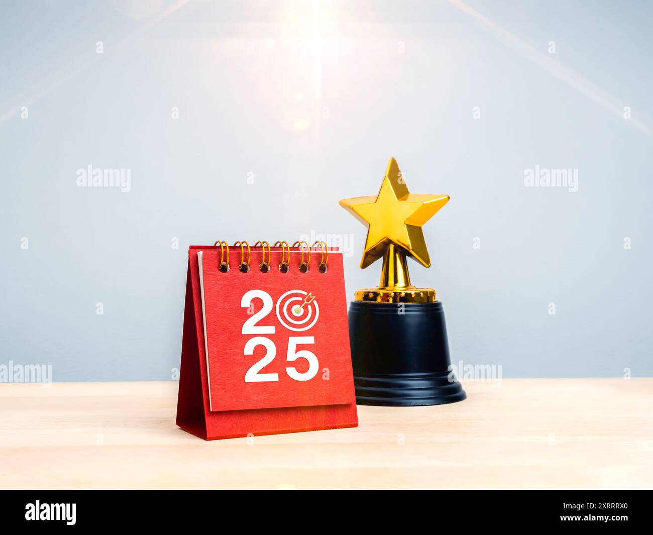 Happy new year, 2025 numbers with target icon on red small desktop ...