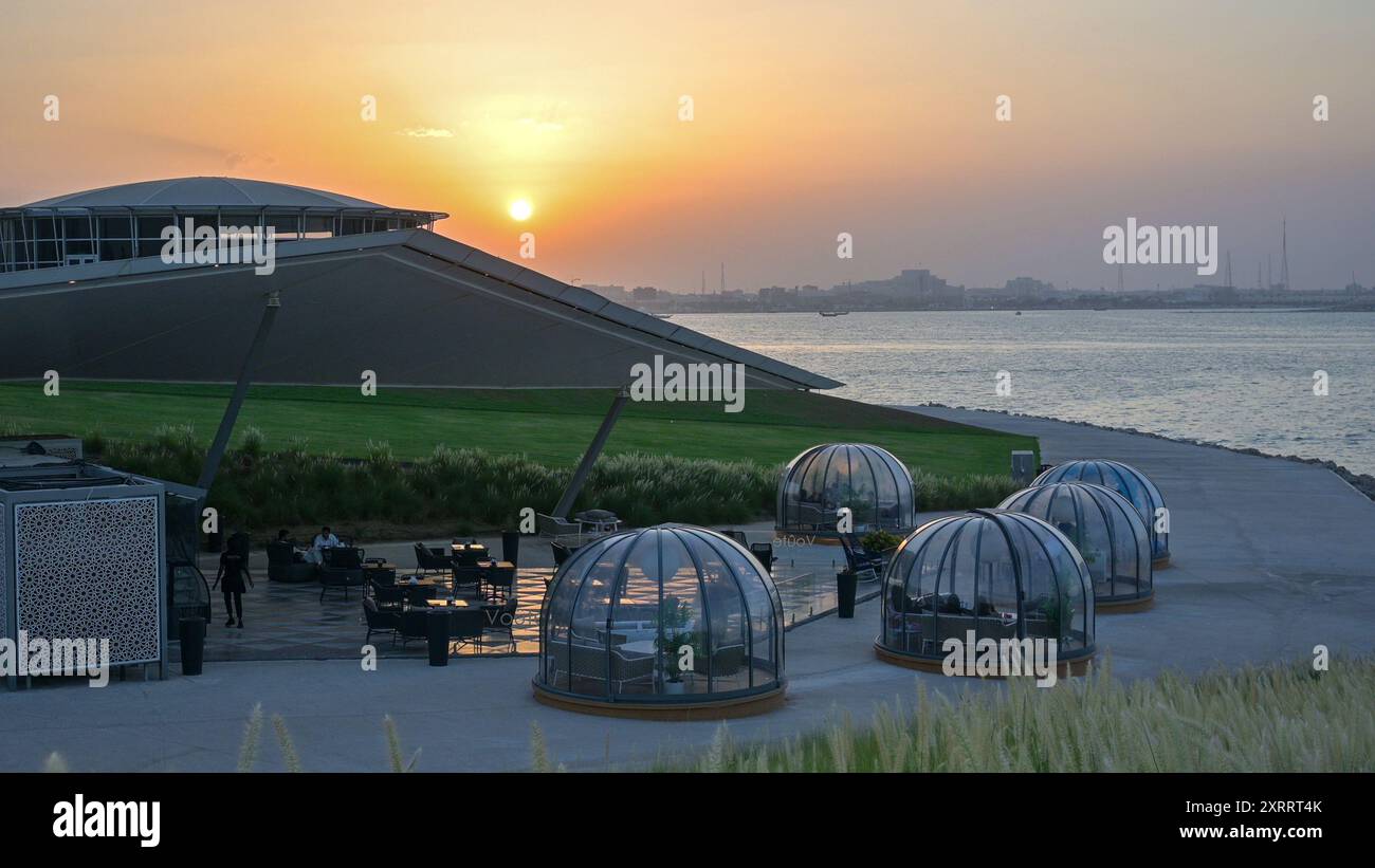 MIA Park Coffee Shop Infront of Doha Skyline. Qatar Stock Photo - Alamy