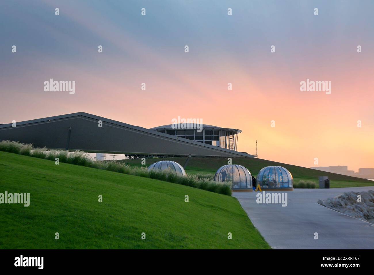 MIA Park Coffee Shop Infront of Doha Skyline. Qatar Stock Photo - Alamy