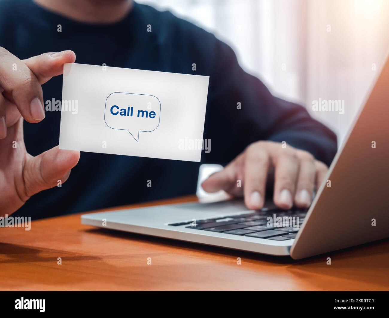 Call me concept. Text "CALL ME" on white business name card showing by ...