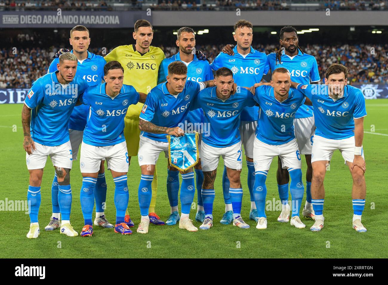 Naples, Italy. 10 Aug, 2024. Players of SSC Napoli line up for a team ...