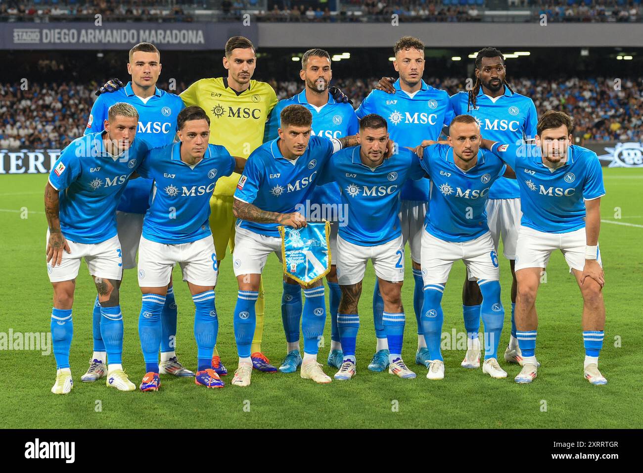 Naples, Italy. 10 Aug, 2024. Players of SSC Napoli line up for a team ...