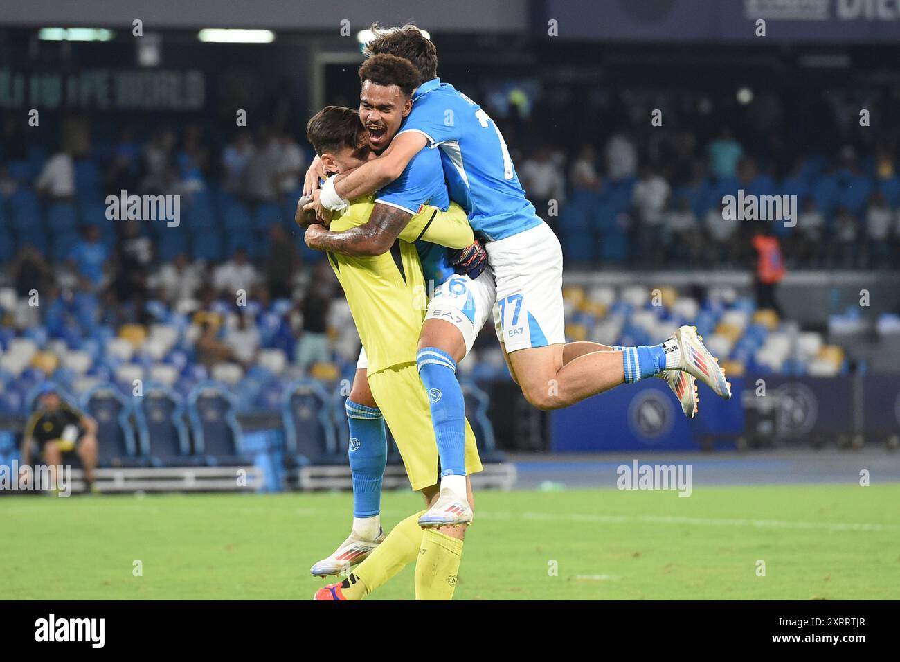 Naples, Italy. 10 Aug, 2024. Players of SSC Napoli celebrate at the end ...