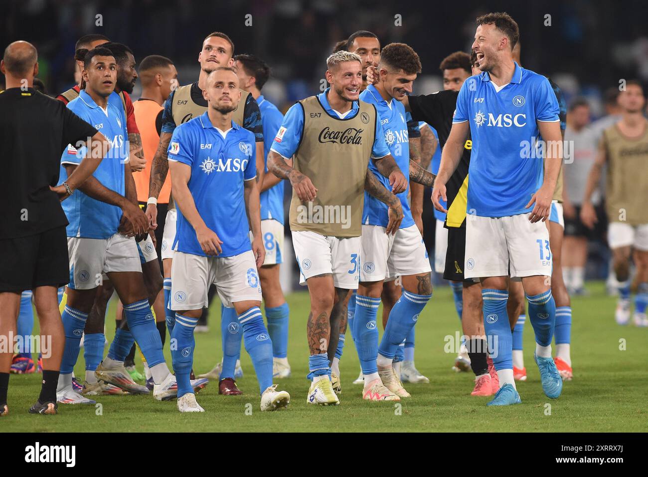 Naples, Italy. 10 Aug, 2024. Players of SSC Napoli celebrate at the end ...