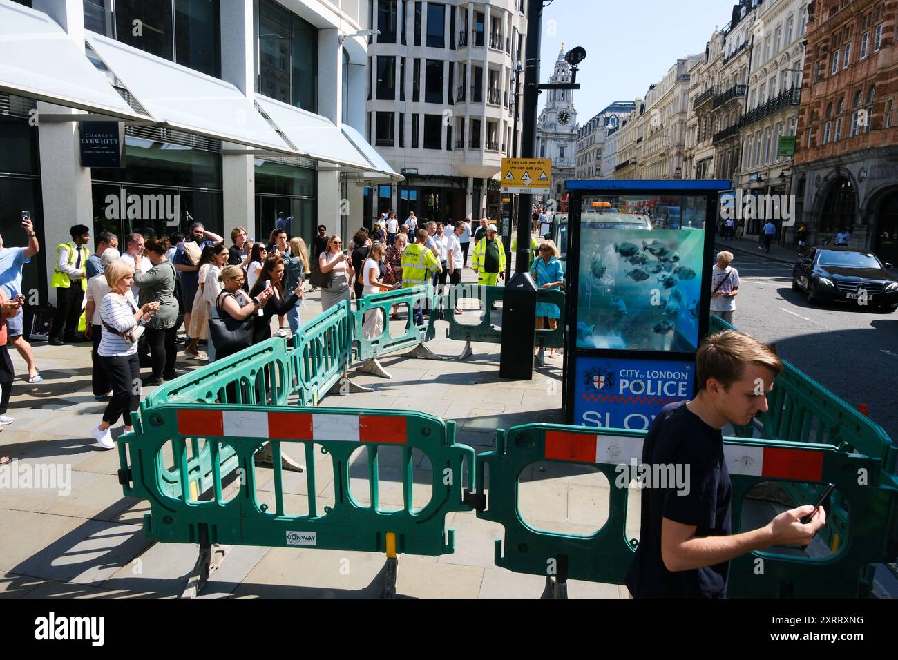 City of London, UK. 12th Aug 2024. 'Banksy' Piranha fish appear in City ...